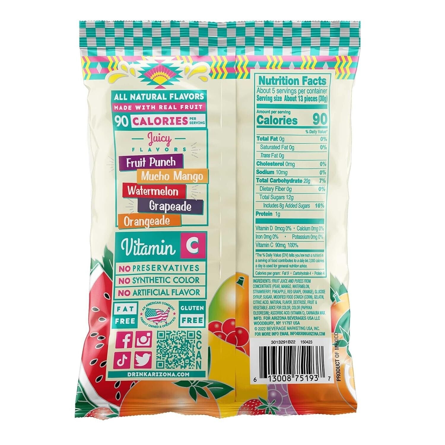 Arizona MIXED FRUIT Snacks Gummy Chews 5Oz Individual Single Srv, 2Bags ...