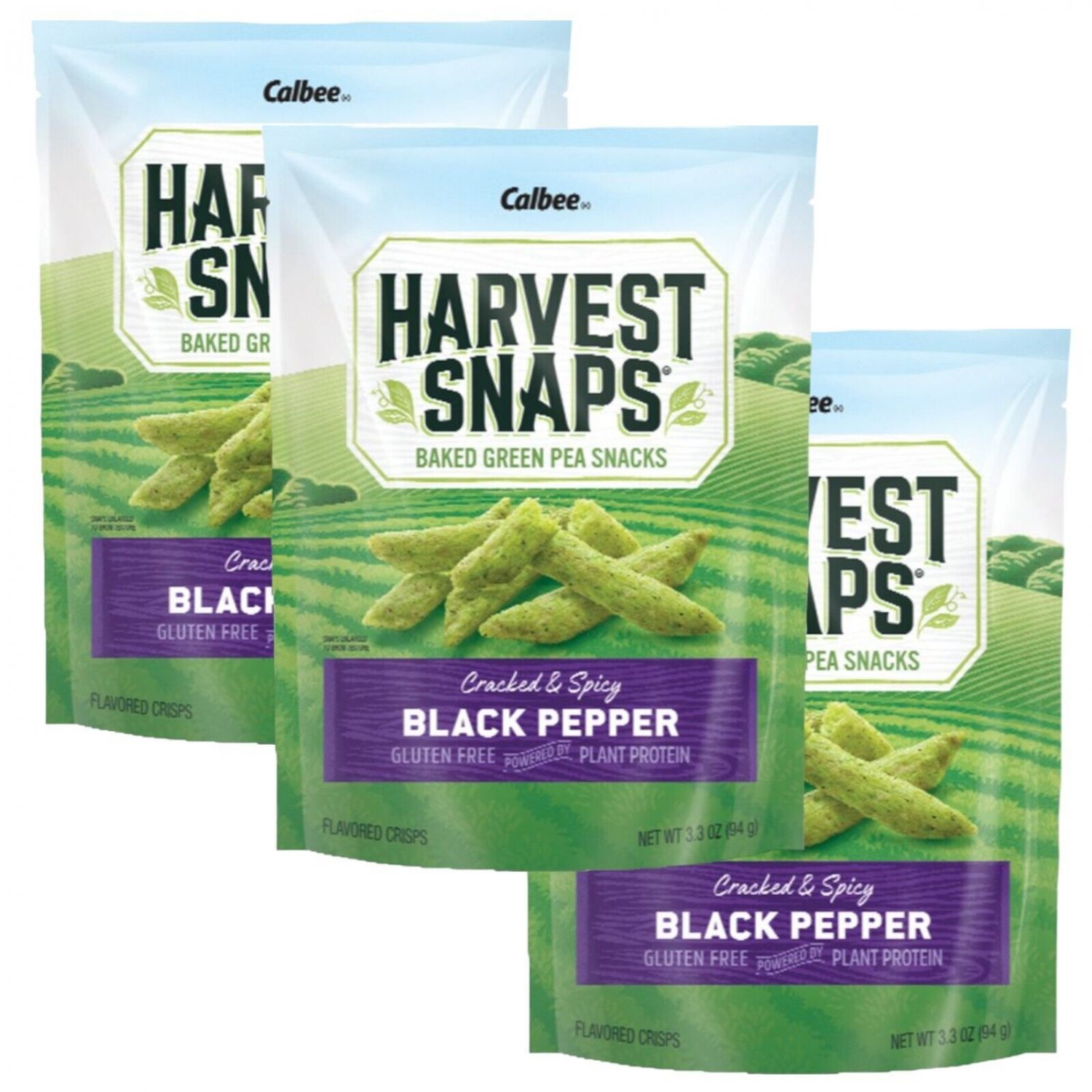 Harvest Snaps BLACK PEPPER Baked Green Pea Cracked Spicy Crisps (3 Bags ...