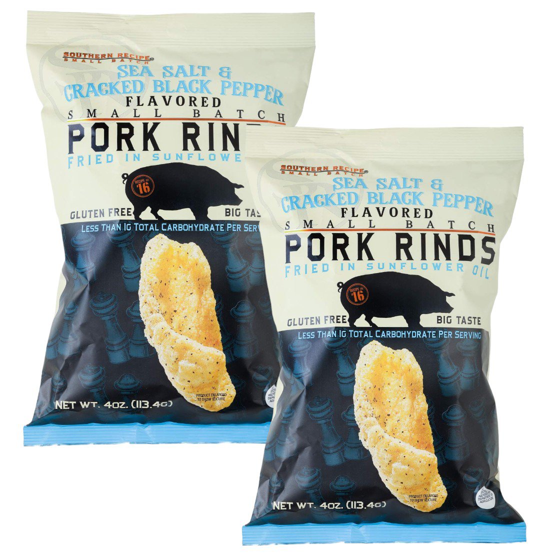 Southern Recipe Classic Pork Rinds SEA SALT & CRACKED BLACK PEPPER 2 Bags