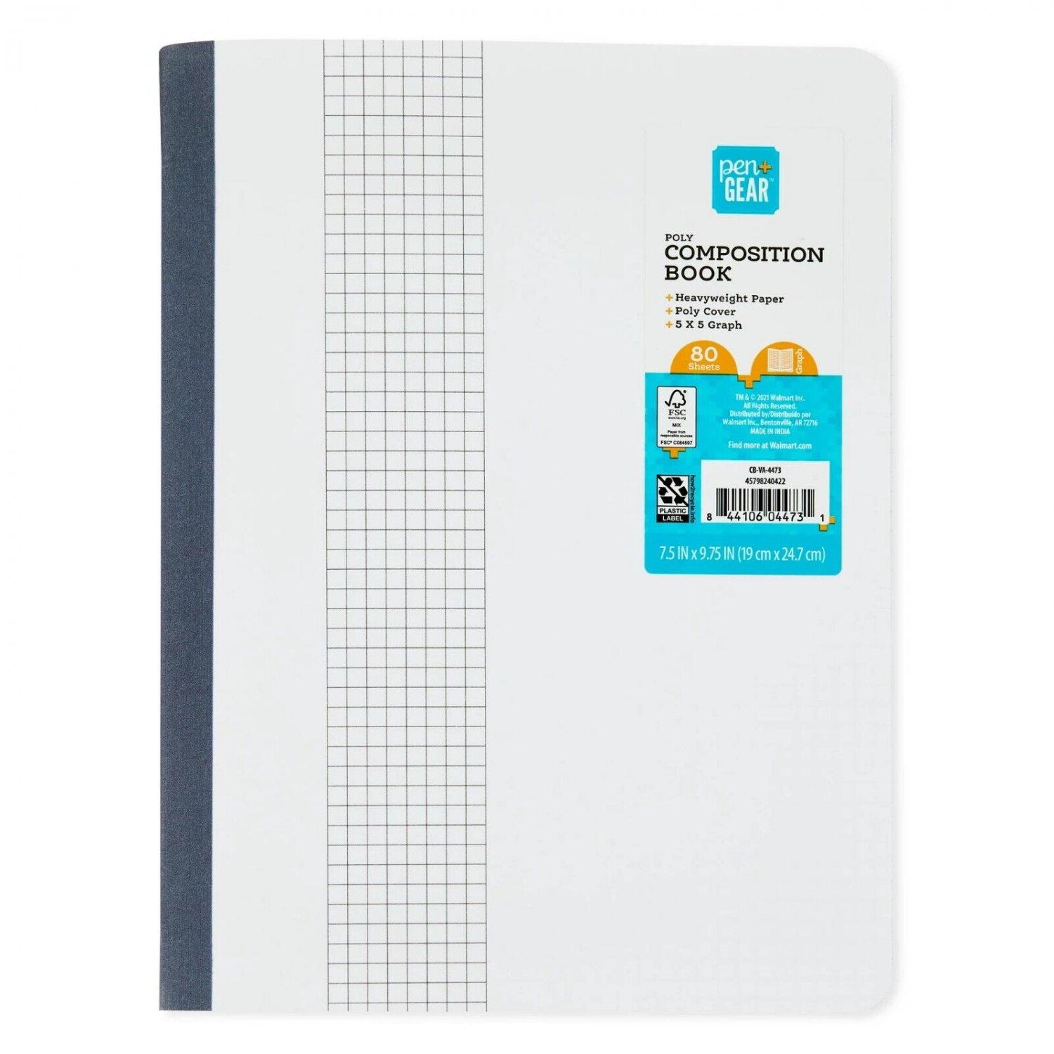 5x5 Grid Composition Poly Graph Ruled Plastic Book 80 Sheets, Pen+Gear ...