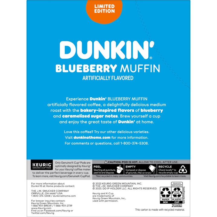 Dunkin BLUEBERRY MUFFIN 10 Kcups Coffee Medium Roast 3.5Oz. Limited NOV ...