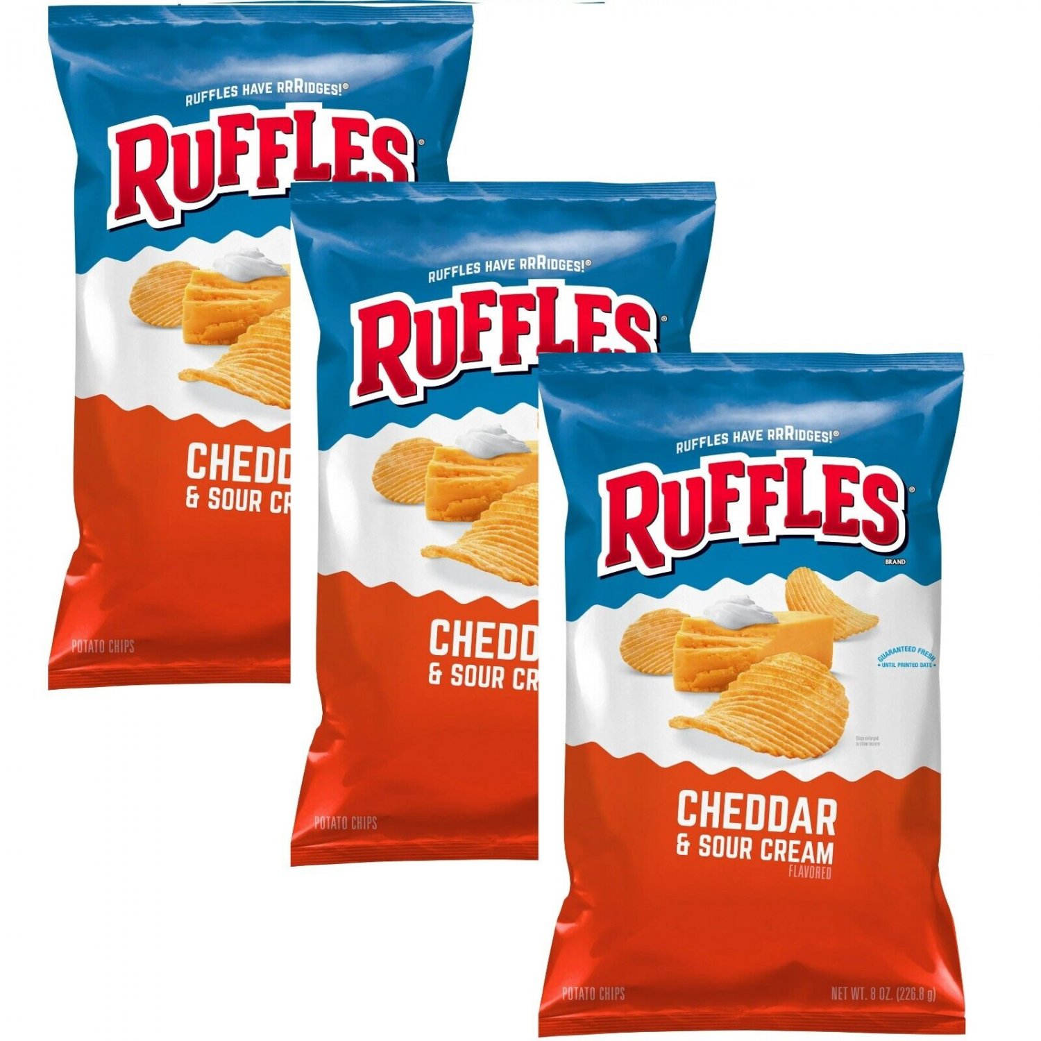 Ruffles Potato Chips CHEDDAR & SOUR CREAM Flavored 8 oz - 3 Bags