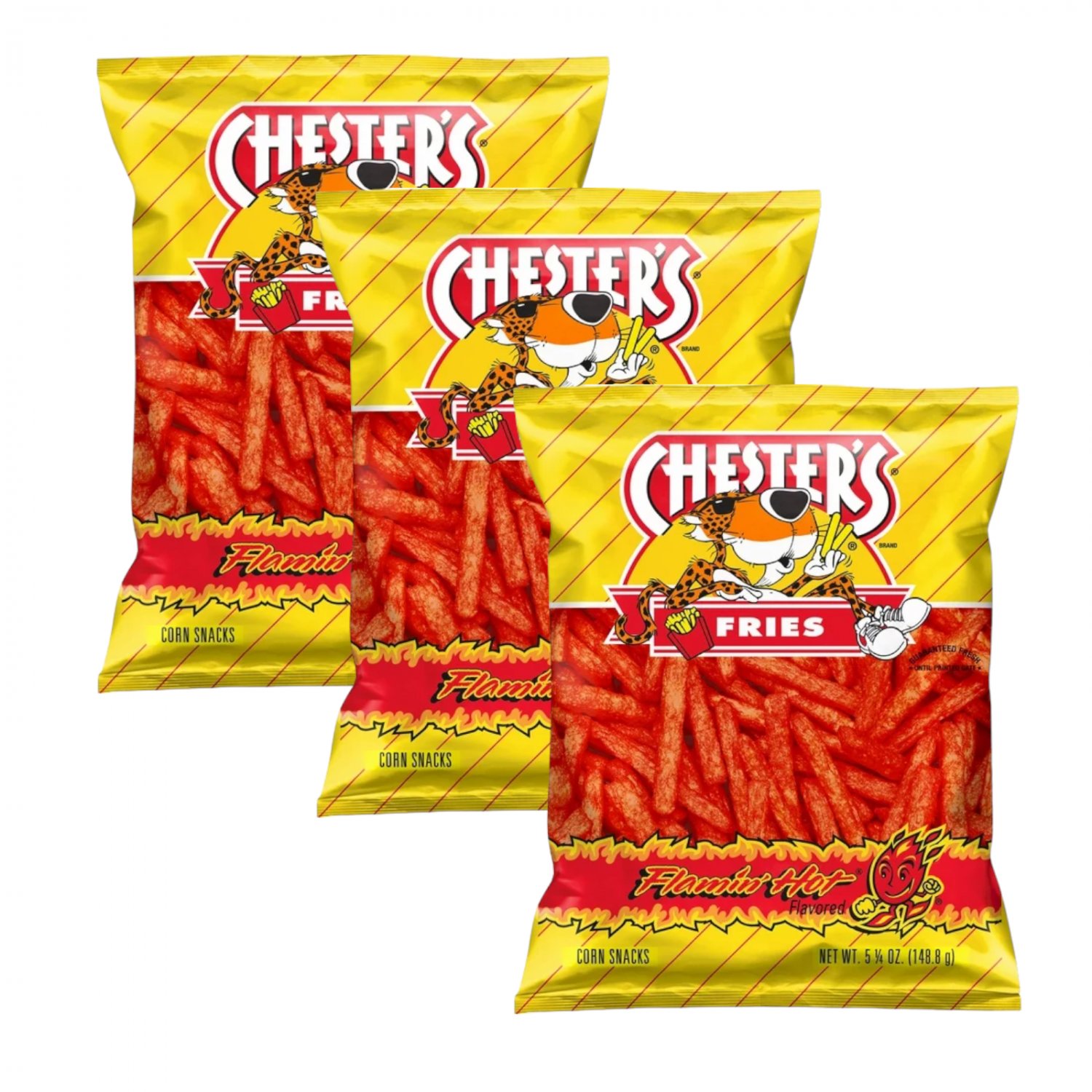 Chester's Fries FLAMIN' HOT Corn & Potato Snacks Crunchy 5.25oz 3 Bags