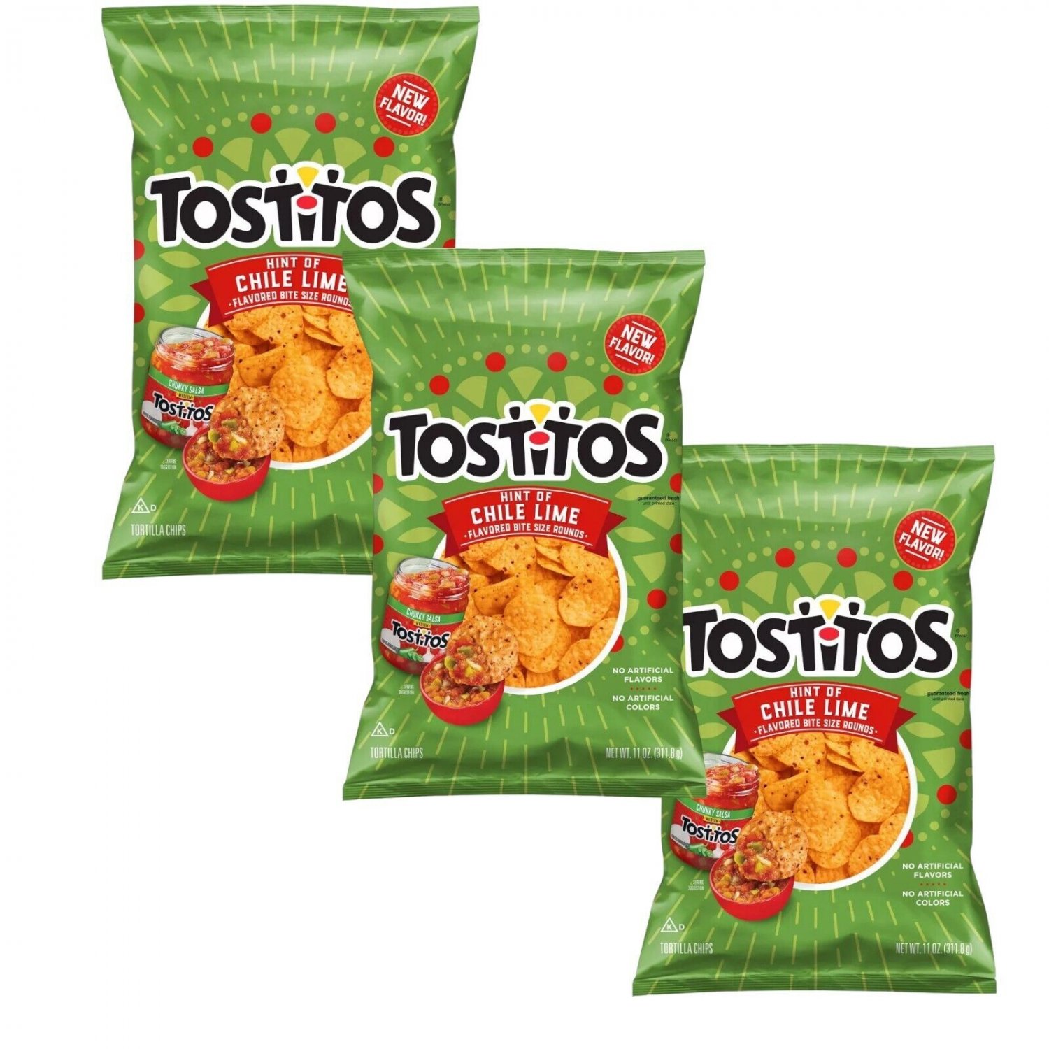 Tostitos HINT OF CHILE LIME Bite Size Rounds Tortilla Chips 11oz (3 ...