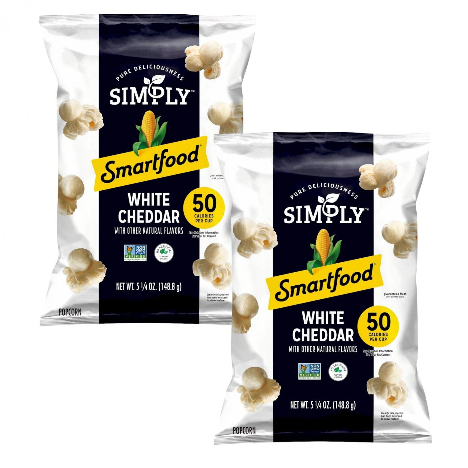 Simply Smartfood Popcorn WHITE CHEDDAR 50 Calories / Cup, 5.25Oz 2 Bags