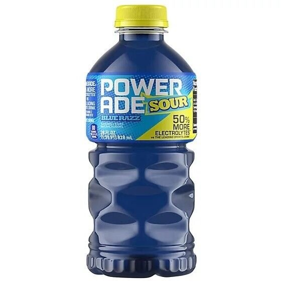 Powerade SOUR Sports Drink BLUE RAZZ 28Oz 80 Cals, 50% More ...