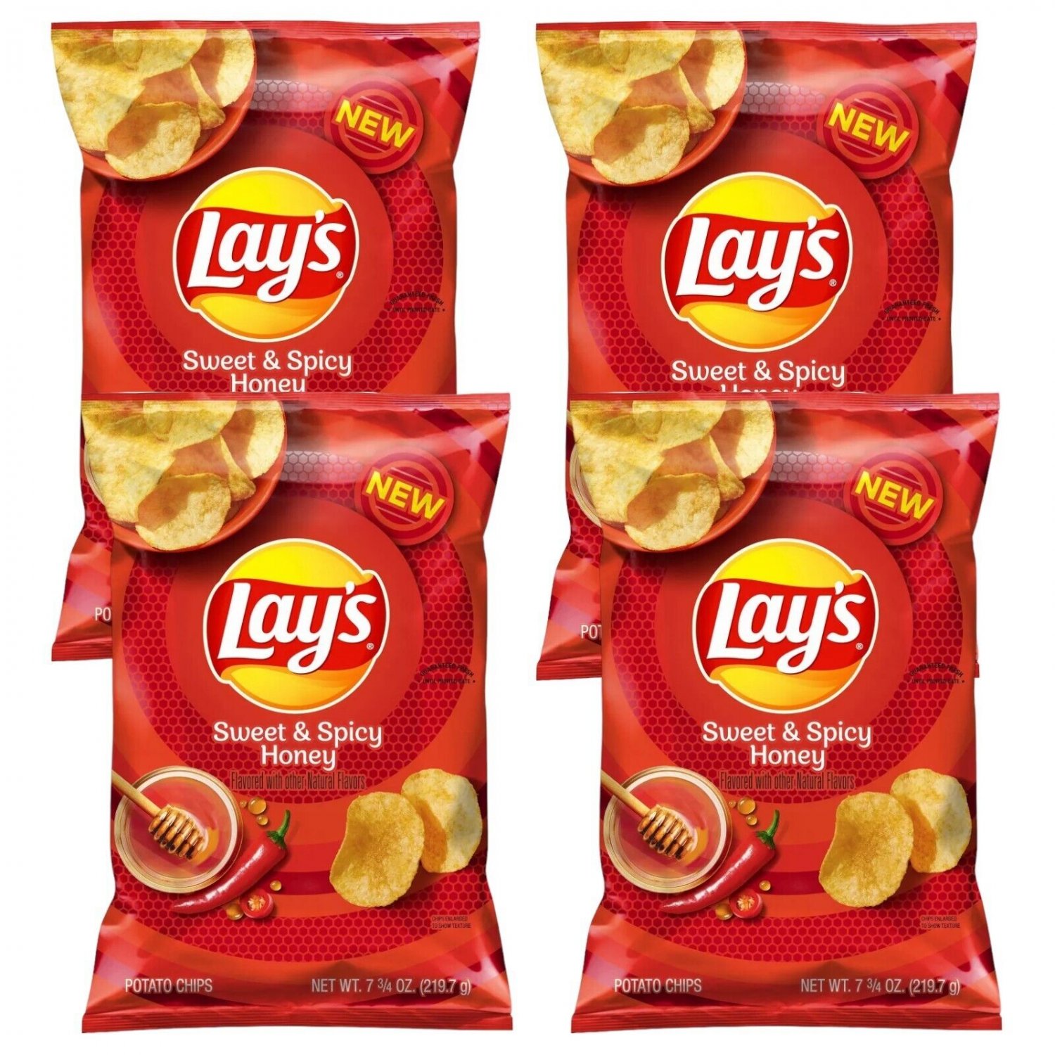 Lay's SWEET & SPICY HONEY Flavored NEW Potato Chips 7.75 Oz. (4 Bags)