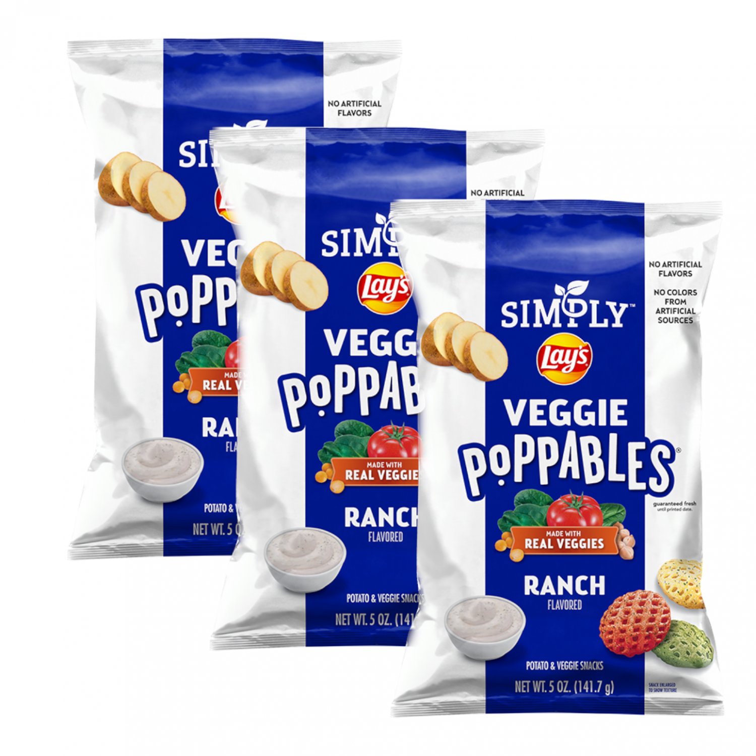 Simply Lays VEGGIE POPPABLES Ranch, Potato & Real Veggie 3 Snacks 5 Oz.