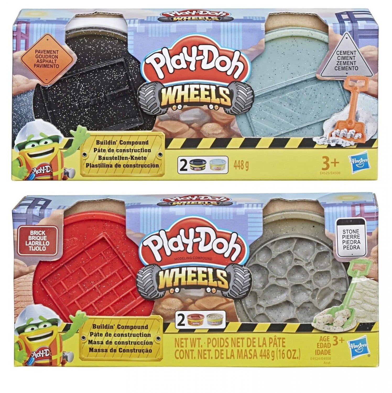 Play-Doh WHEELS Brick Buildin' Compound 8-Oz Cans (Red Gray, Black Blue ...