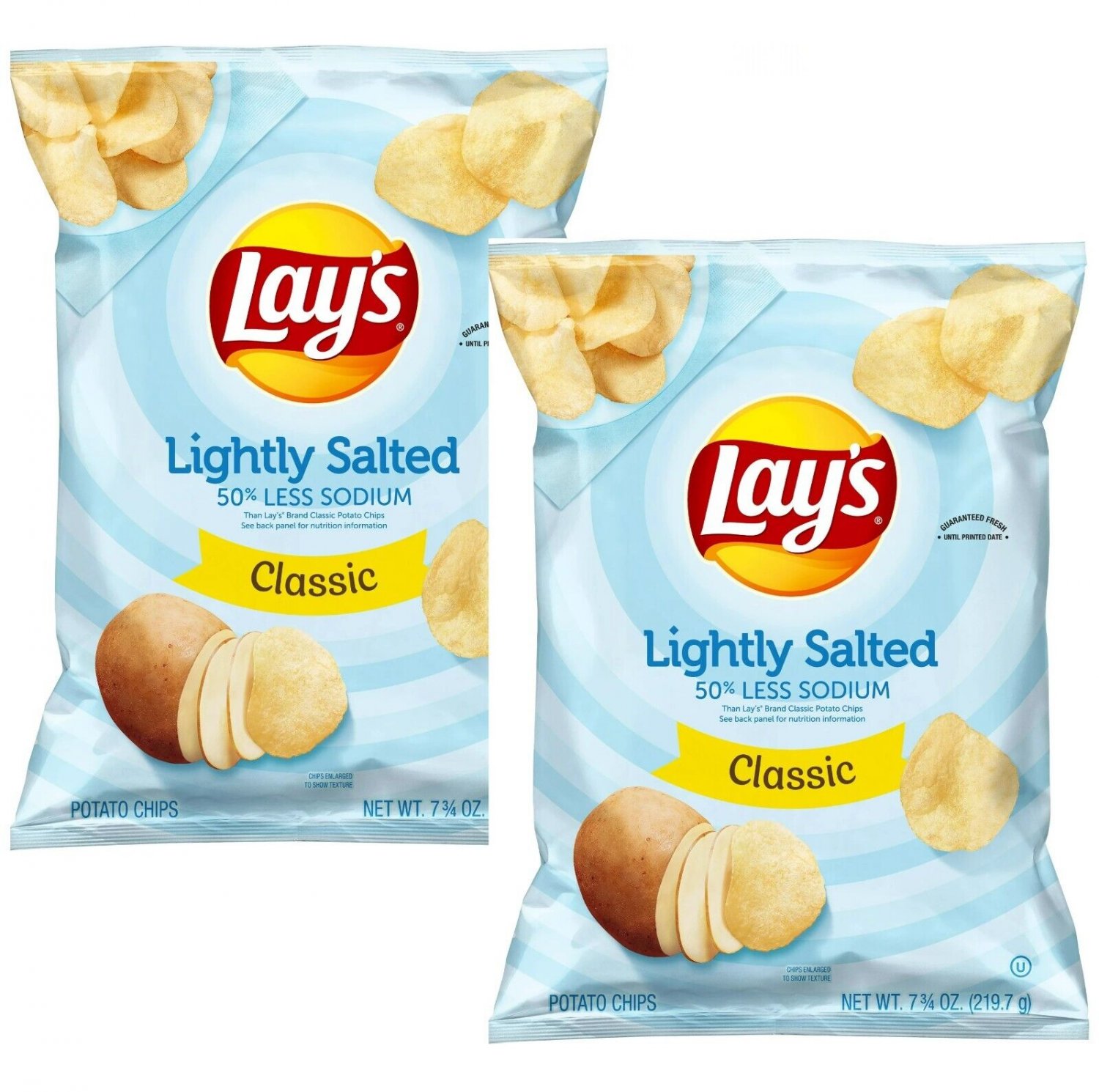 Lay's Potato Chips LIGHTLY SALTED Classic 7.75 oz 2 Bags 50% less sodium
