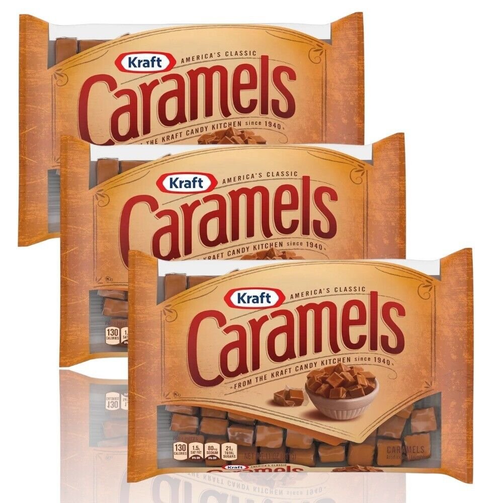 Kraft America's Classic Caramels Candy Bag Cubes Wrapped, 11 Oz 3 Pack