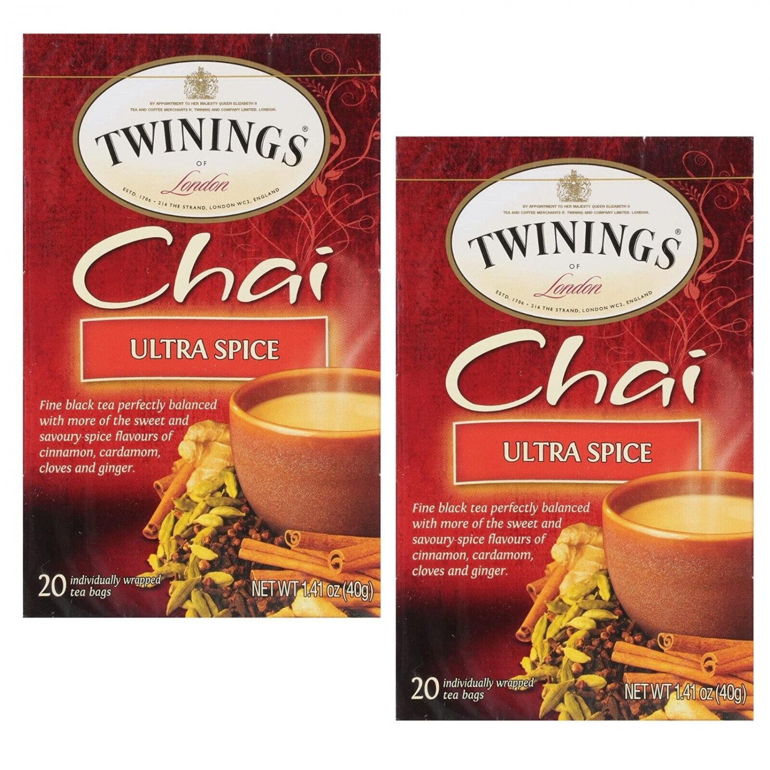 Twinings Tea ULTRA SPICE CHAI Cinnamon Ginger Cardamon Clove 20 Bags (2 ...
