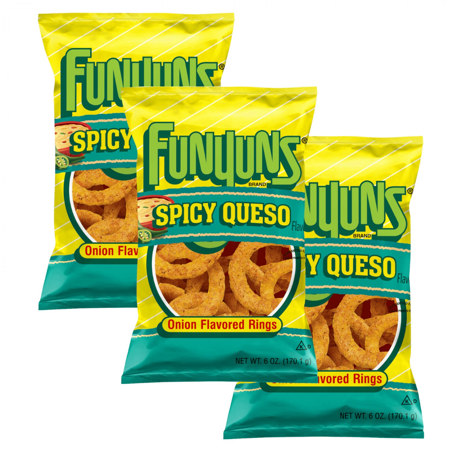 Funyuns SPICY QUESO Onion Flavored Rings Snacks 6 Oz (3 Bags)