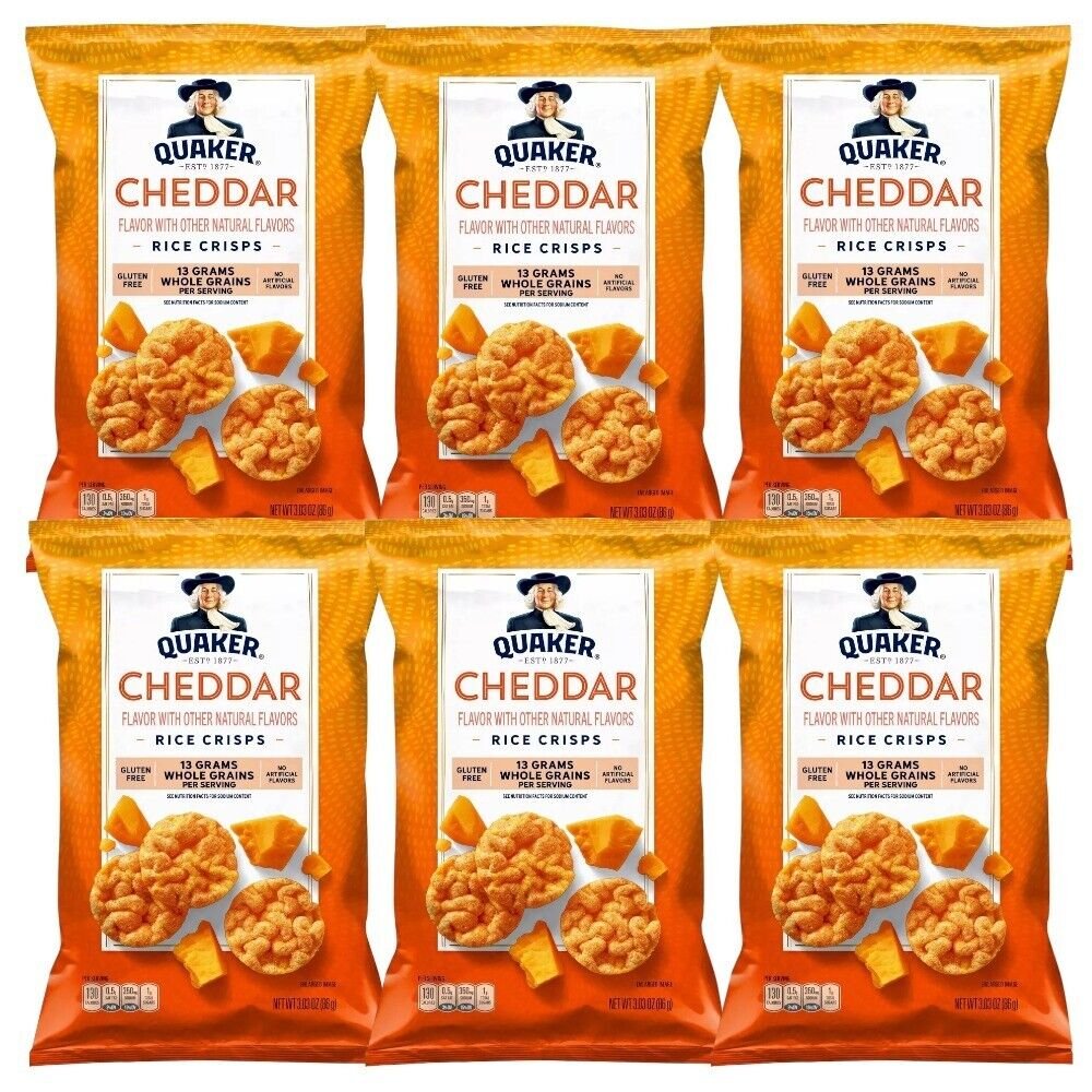 Quaker Rice Crisps CHEDDAR Flavor 3.03oz Bag Snacks Cakes (6 Pack)