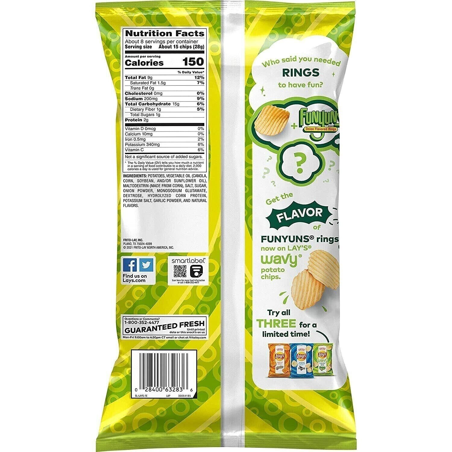 Lay's WAVY FUNYUNS Onion Potato Chips 7.75 Oz (4 Bags)