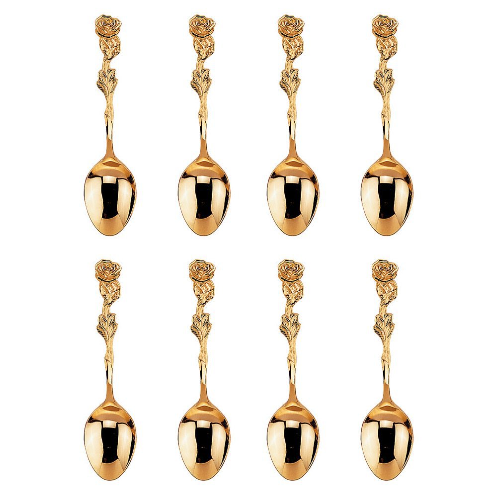 Gold Plated Demitasse Spoon Set for High Tea and Coffee, 8 pieces, Rose ...