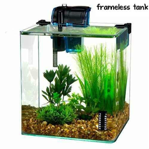FISH AQUARIUM KIT BENT GLASS FRAMELESS VERTEX 9" L x 8" W x 10" H WITH ...