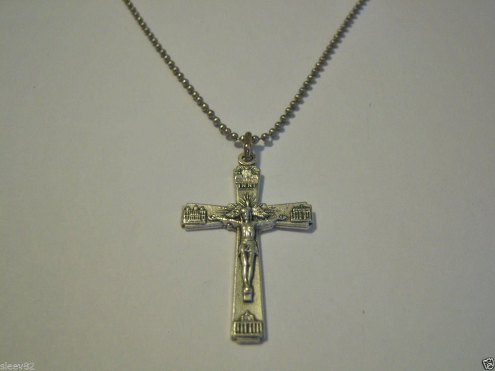The FOUR BASILICAS OF ROME CROSS on Stainless Steel Ball Chain Necklace