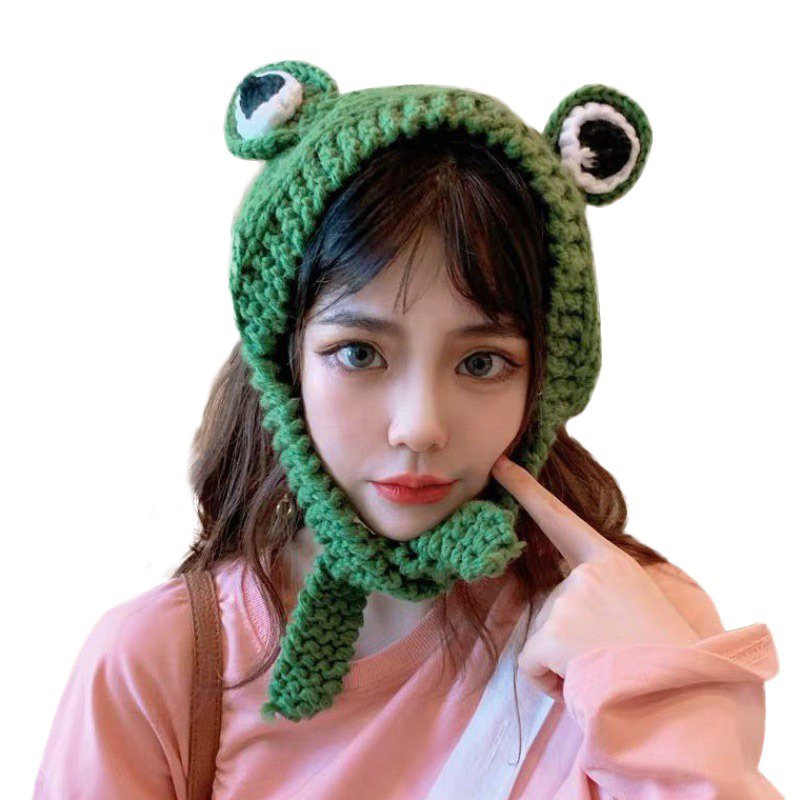 Kawaii Clothing Green Frog Hat Beanie Eyes Harajuku Knitted Cute Funny ...