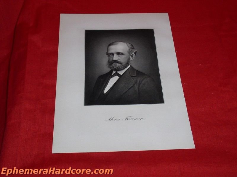 Massachusetts Engraving Of MOSES FARNUM 1910 Mass Family GENEALOGY