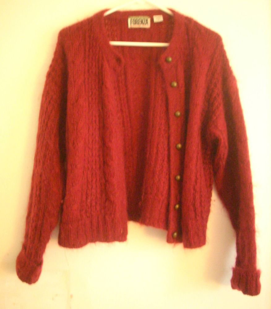 Beautiful Vintage 80s FORENZA Cardigan Cable Knit Sweater Burgundy 50% ...