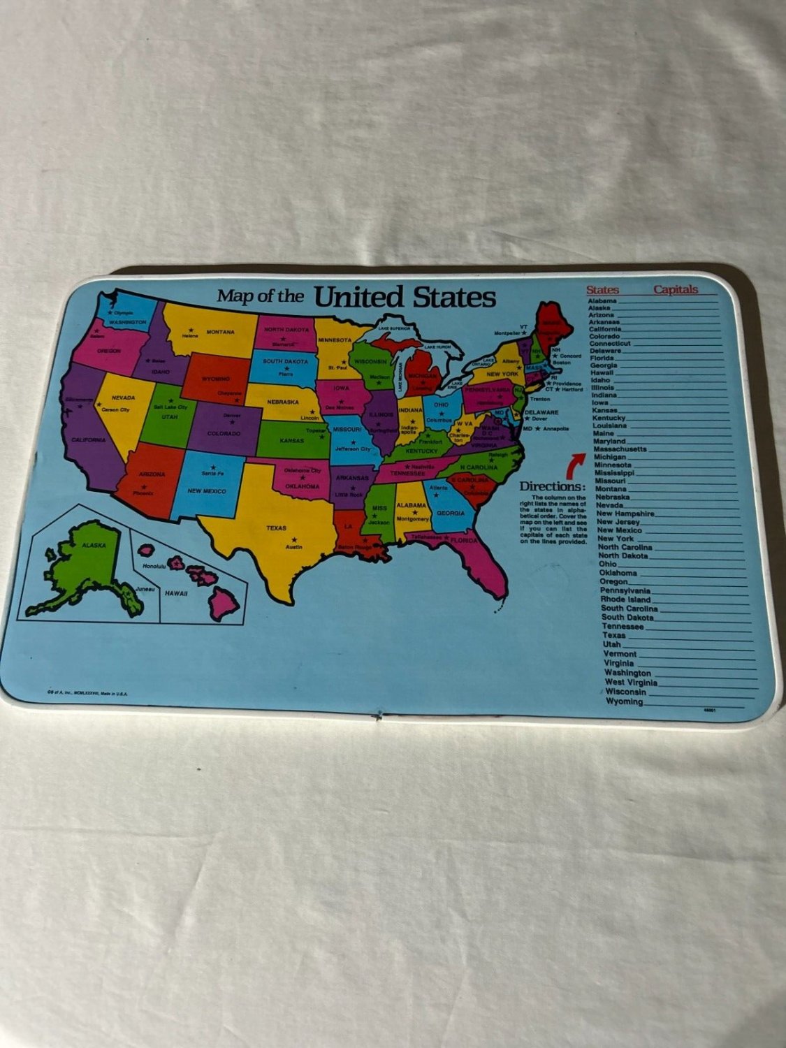 1980s Vintage Write and Wipe Map USA & Capitals Plus Games Rare