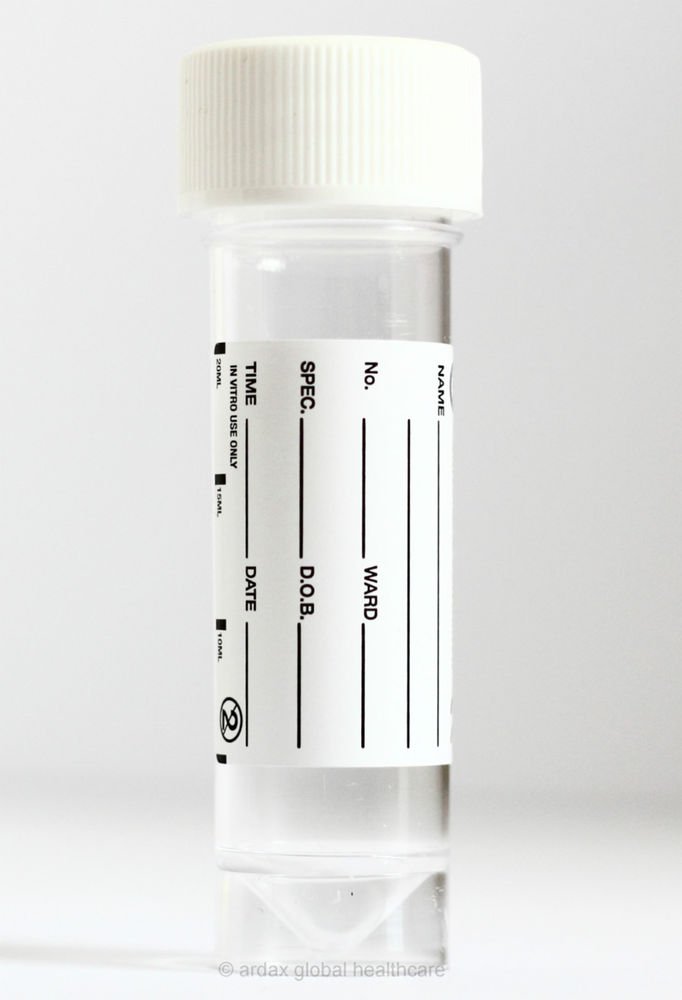 SAMPLE SPECIMEN URINE BOTTLE GRADUATED + LID 30ML X 2