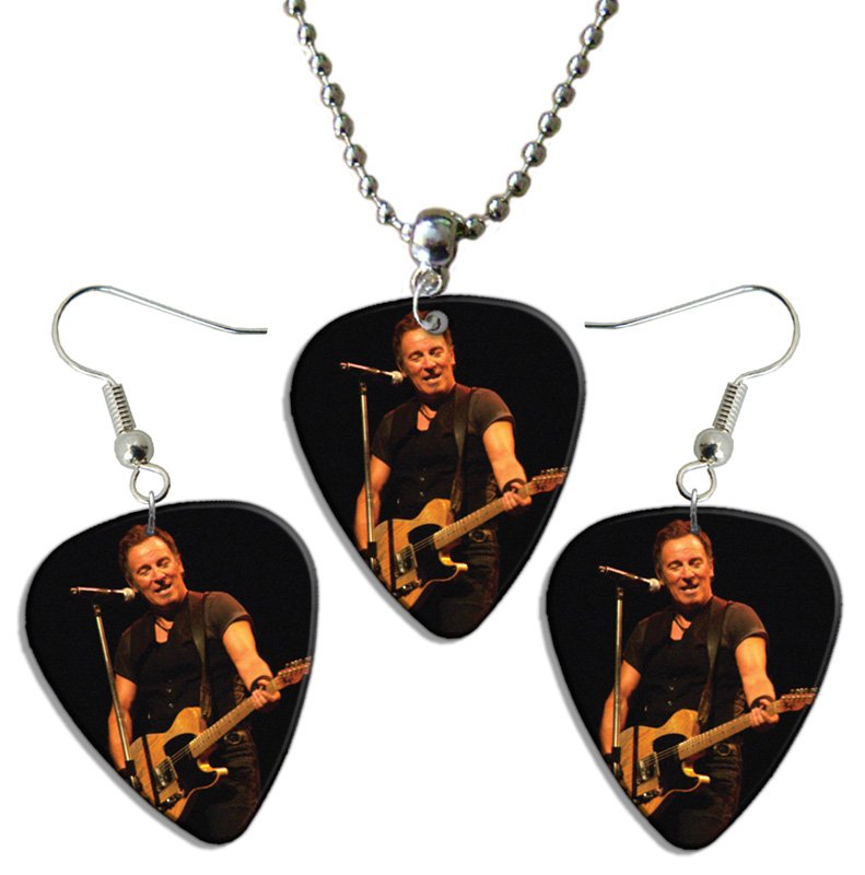 Bruce Springsteen Guitar Pick Plectrum Playable Earrings & Necklace Set ...