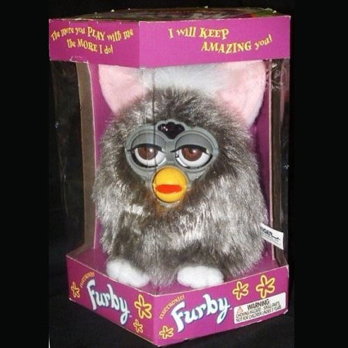 Furby Model 70-800 Owl Gray / Silver Shag / Long Hair Electronic Furbie