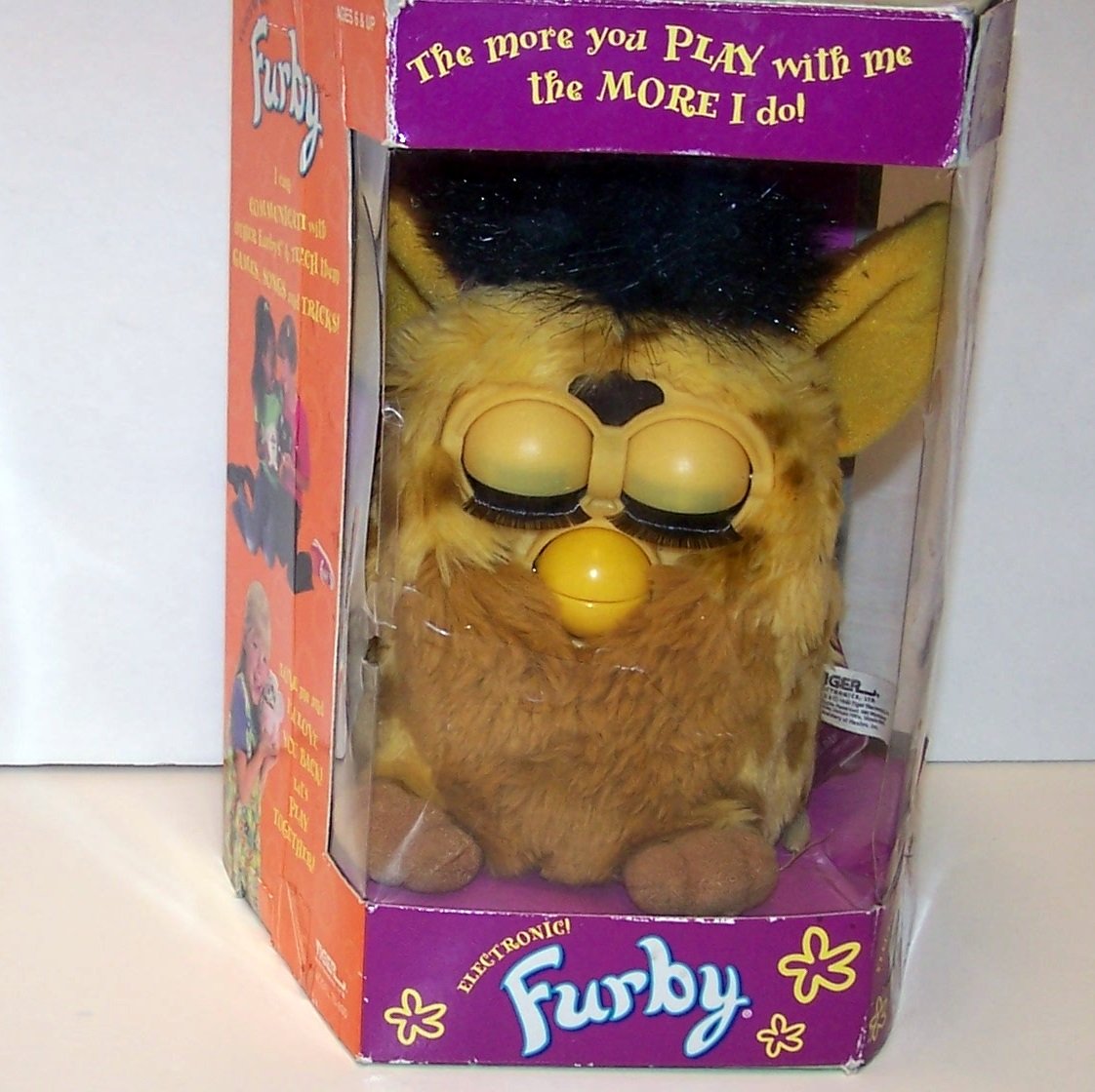 Furby Model 70-800 Yellow and brown spotted Black Mohawk Electronic Furbie