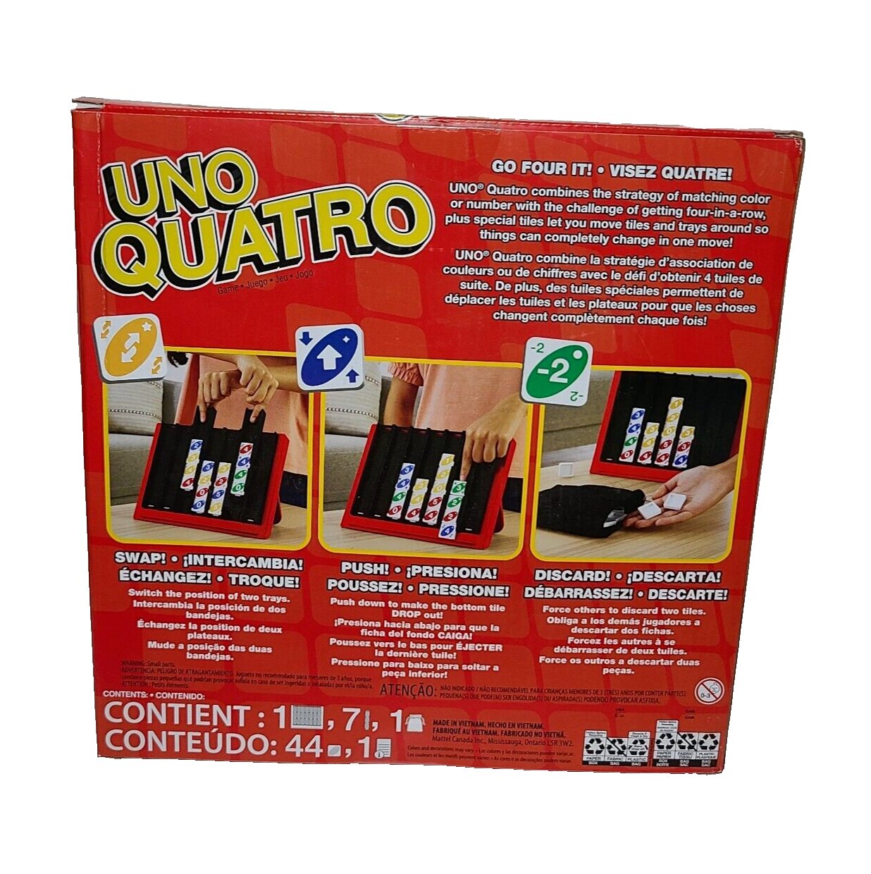 UNO Quatro Game with Colored Tiles & Plastic Game Grid for Adult ...