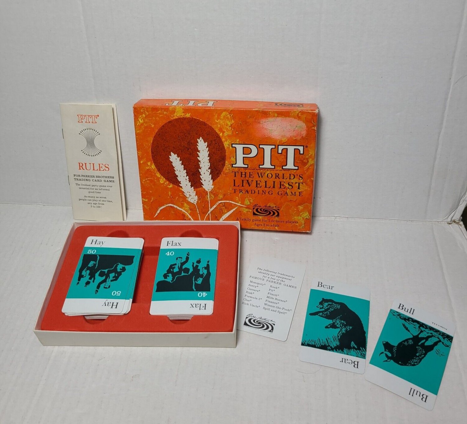 Vintage Pit Trading Card Game by Parker Brothers Bull Bear 1964 Complete