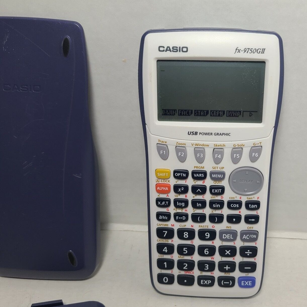 Casio fx-9750GII Graphing Calculator Tested White/Blue with cover