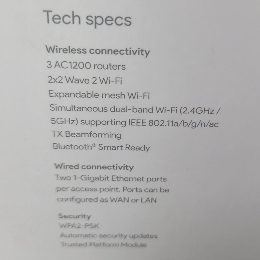 Google Wifi AC-1304 Mesh Router 3-Pack Dual Band Wireless System with ...