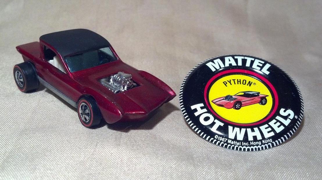 Hot Wheels 1968 Vintage Python Car, Spectraflame Red, With Metal Button