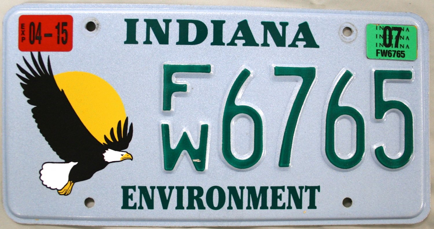 2007 Indiana Environment License Plate (FW 6765)