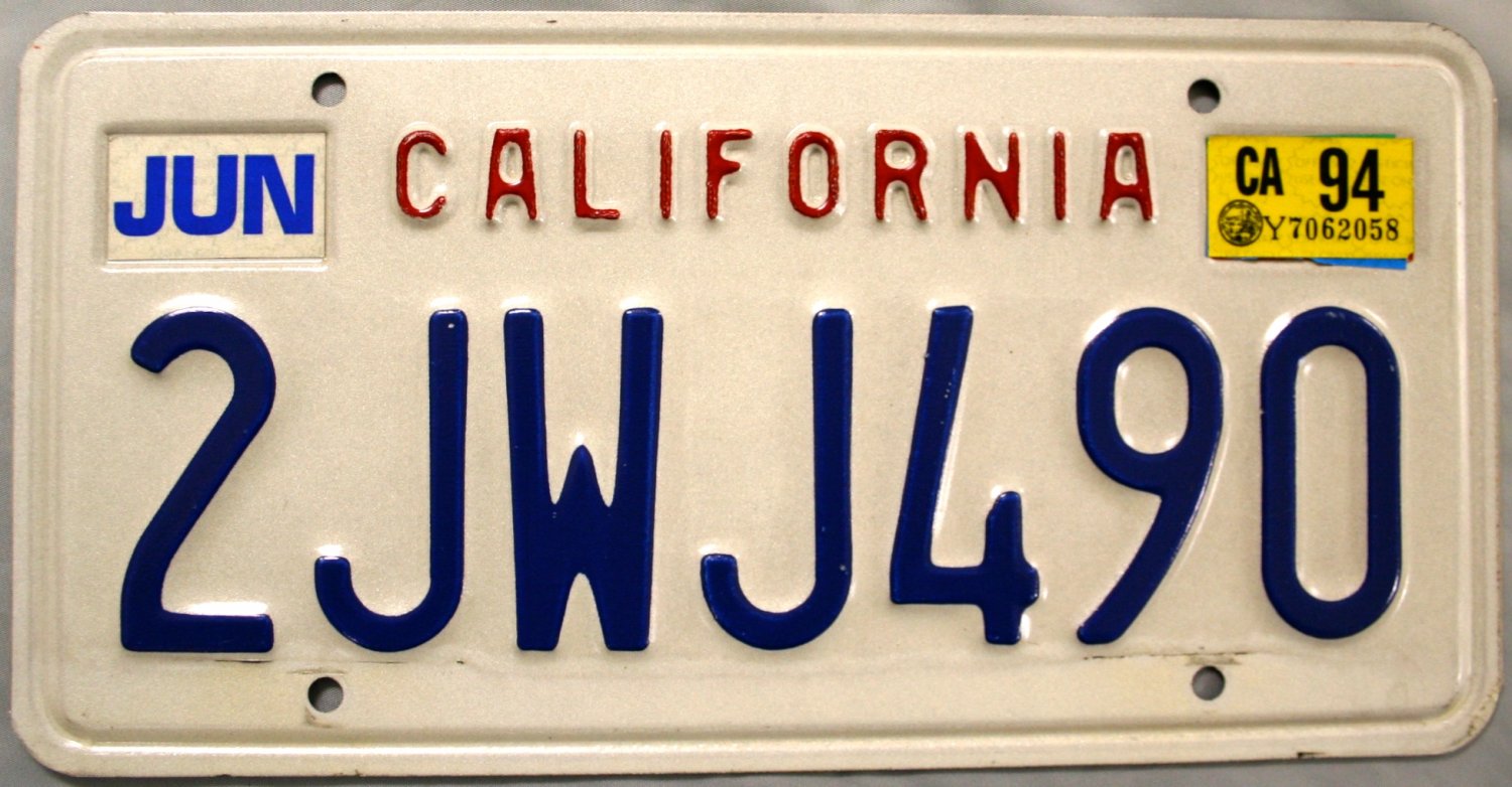 1994 California License Plate (2JWJ490)