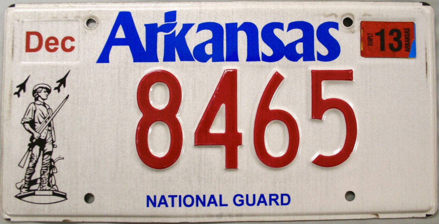 2013 Arkansas National Guard License Plate (8465)