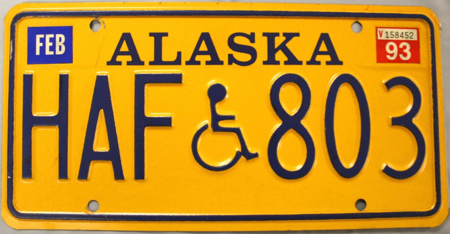 1993 Alaska Disabled Wheelchair License Plate (HAF 803)