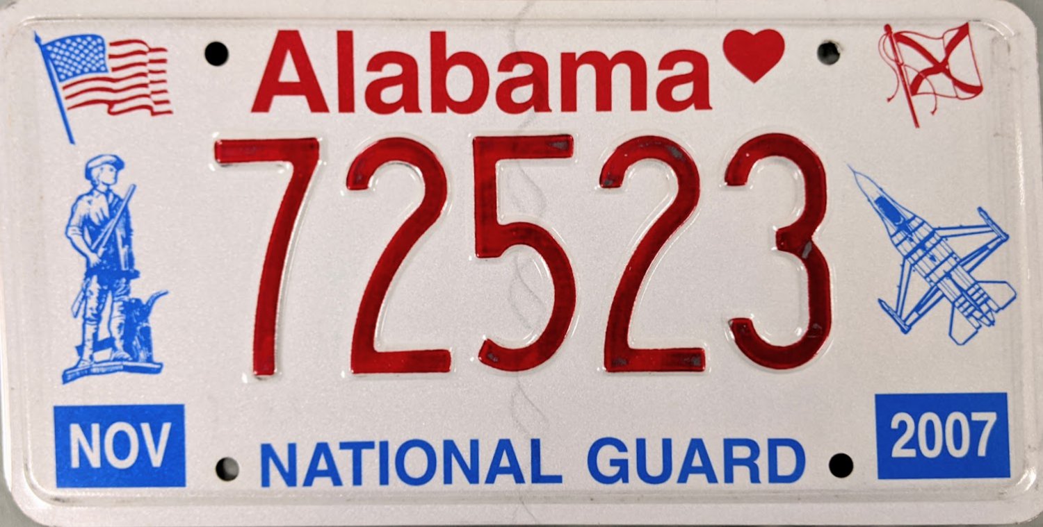 2007 Alabama National Guard License Plate (72523)
