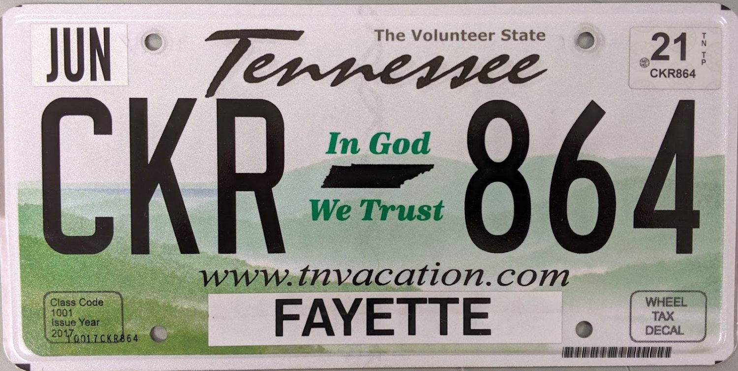 2021 Tennessee In God We Trust License Plate (CKR 864)