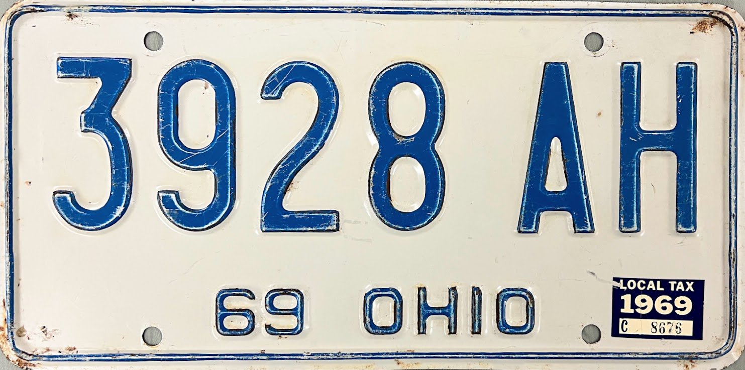 1969 Ohio License Plate (3928 AH)