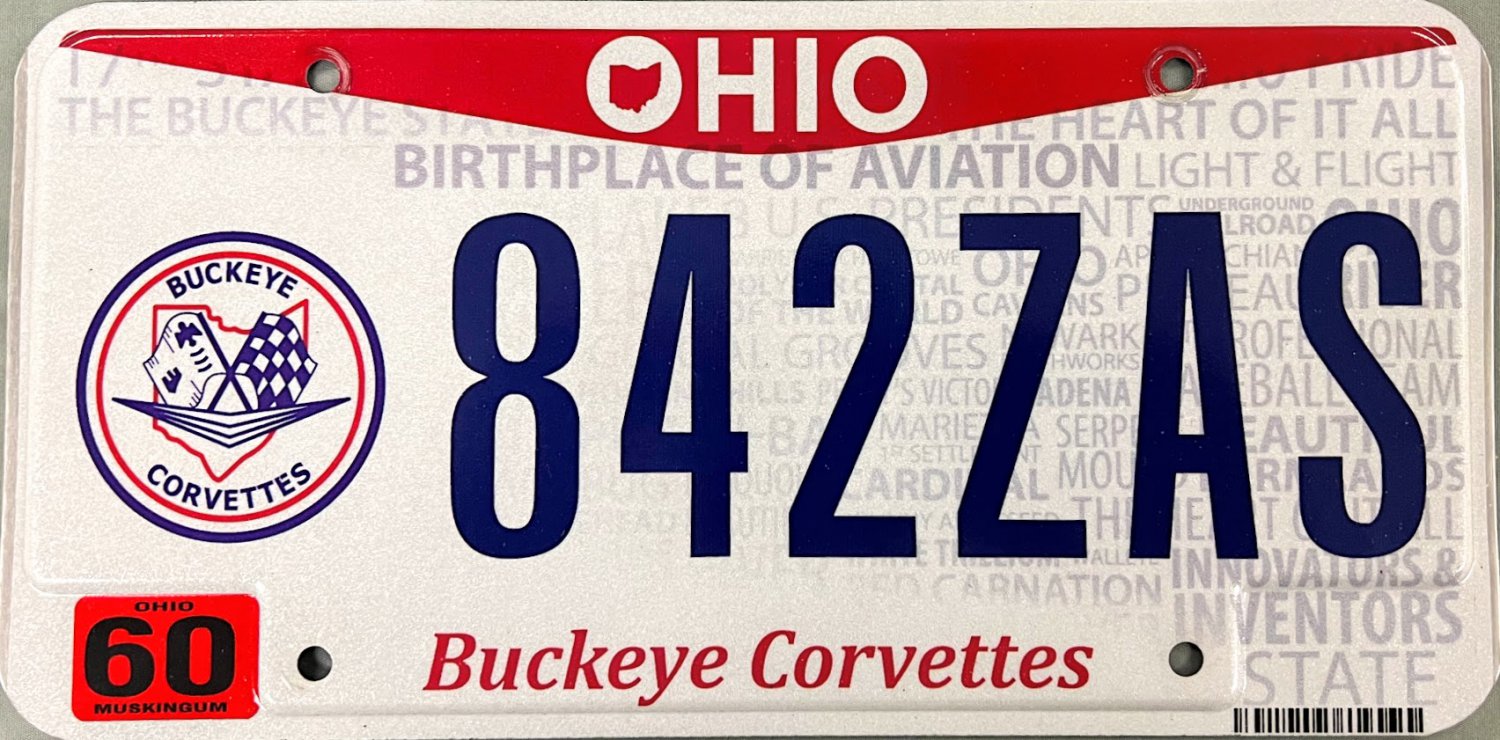 Ohio Buckeye Corvettes License Plate (842ZAS)