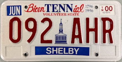 2000 Tennessee BicenTENNial License Plate (092 AHR)