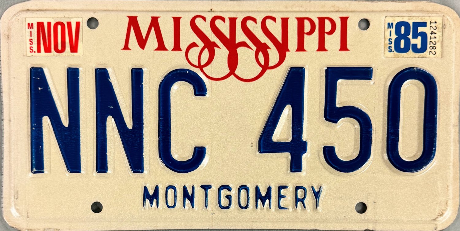 1985 Mississippi License Plate (NNC 450)