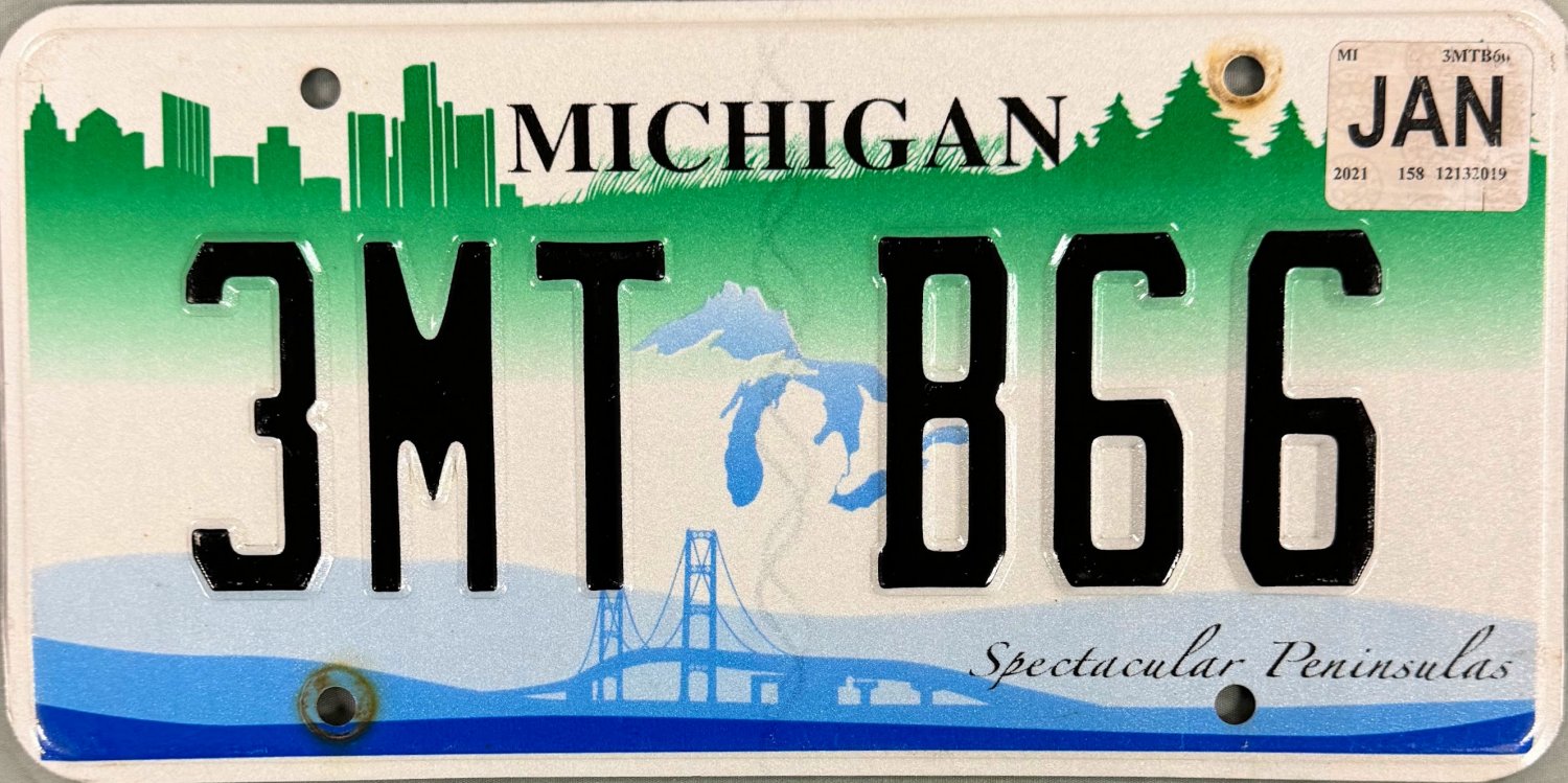2021 Michigan Spectacular Peninsulas License Plate (3MT B66)