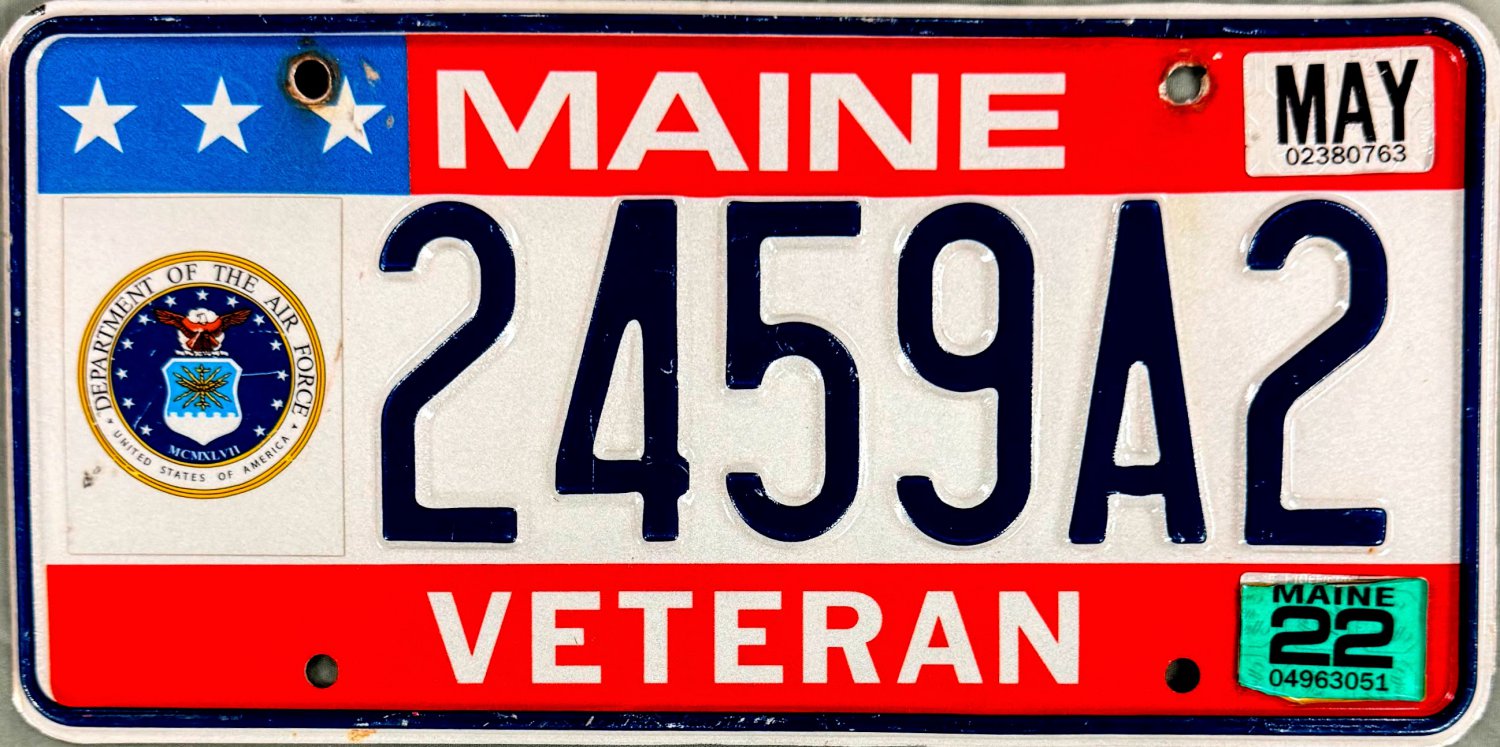 2022 Maine Air Force Veteran License Plate (2459A2)