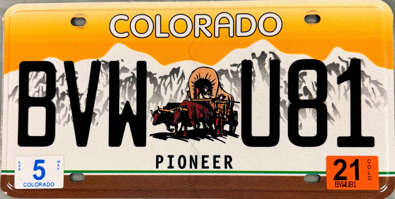 2021 Colorado Pioneer License Plate (BVW U81)