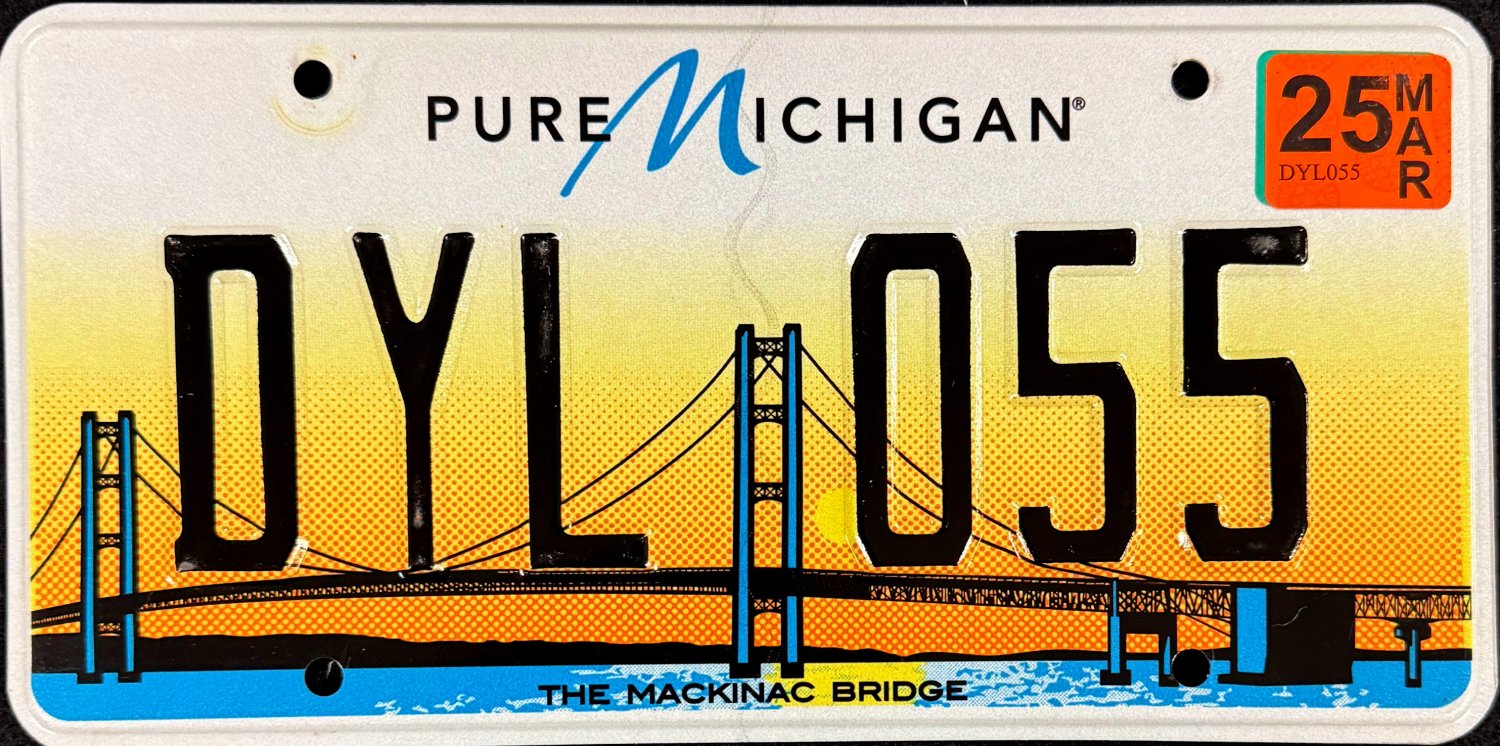 2025 Pure Michigan Mackinac Bridge License Plate (DYL 055)