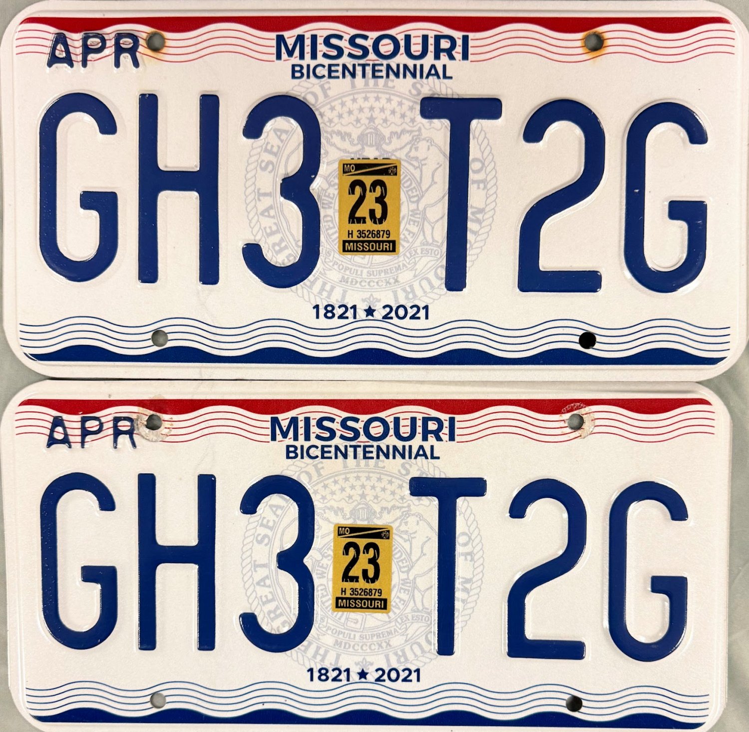 2023 Missouri Bicentennial PAIR License Plates (GH3 T2G)